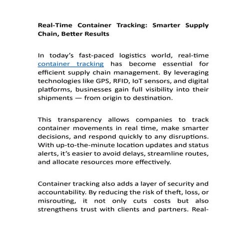 Real-Time Container Tracking: Smarter Supply Chain, Better Results | PDF