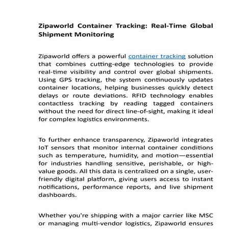 Zipaworld Container Tracking: Real-Time Global Shipment Monitoring | PDF