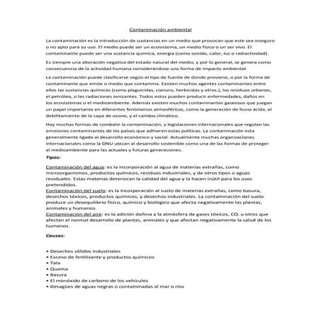 Contaminación ambiental practica | PPTX