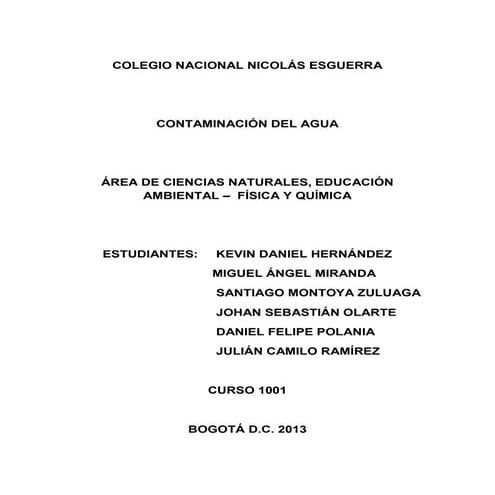 Proyecto ambiental Contaminacion del Agua | PDF