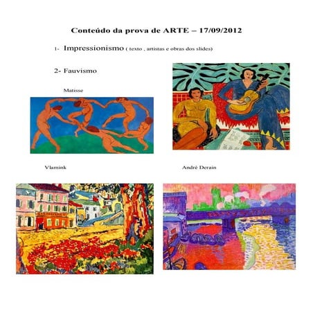 Conteúdo da prova de arte | PDF