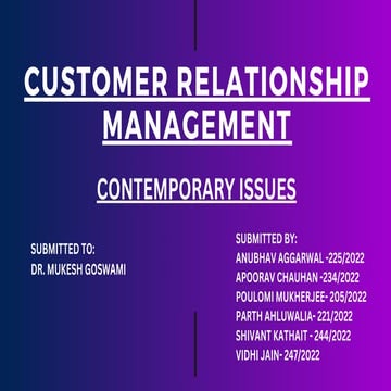 Contemporary_Issues_IN_CUSTOMER_RELATIONSHIP_ MANAGEMENT | PPT