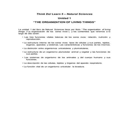 Contenidos unit 1 science 5 | DOCX