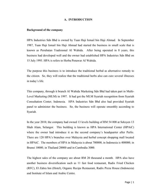 Example of Company background | DOCX | Business | Business and Finance