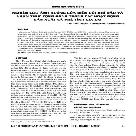 Ảnh hưởng biến đổi khí hậu đến canh tác cà phê ở Gia Lai | PDF
