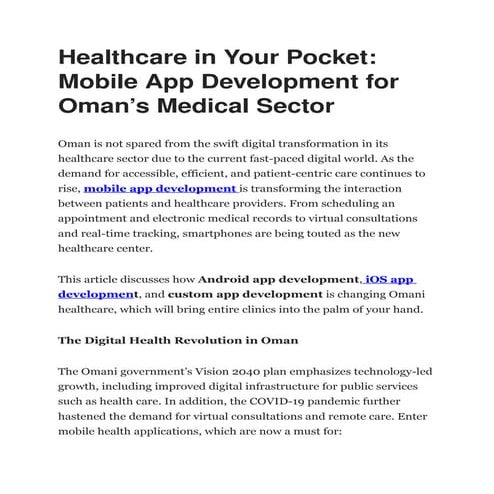 Healthcare in Your Pocket: Mobile App Development for Oman’s Medical ...