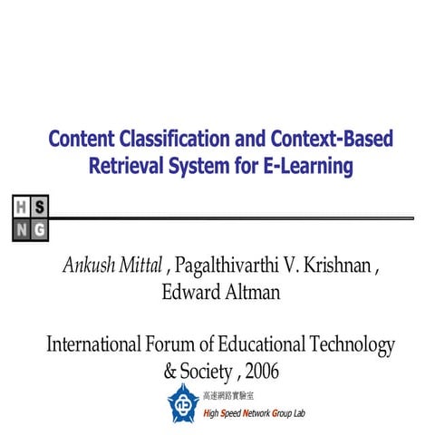 Content Classification And Context Based Retrieval System For E Learning Ppt