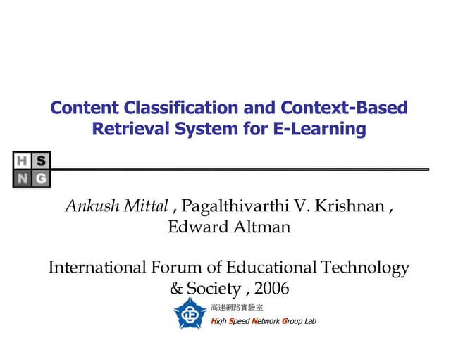 Content Classification And Context Based Retrieval System For E Learning Ppt