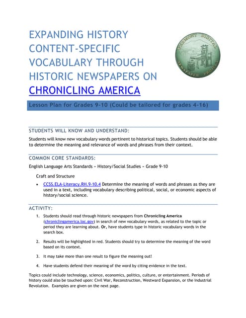 Chronicling America: Using Historic Newspapers in the Classroom & for ...