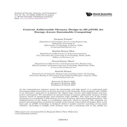 Content Addressable Memory Design in 3D pNML for Energy-Aware Sustainable Computing | PDF