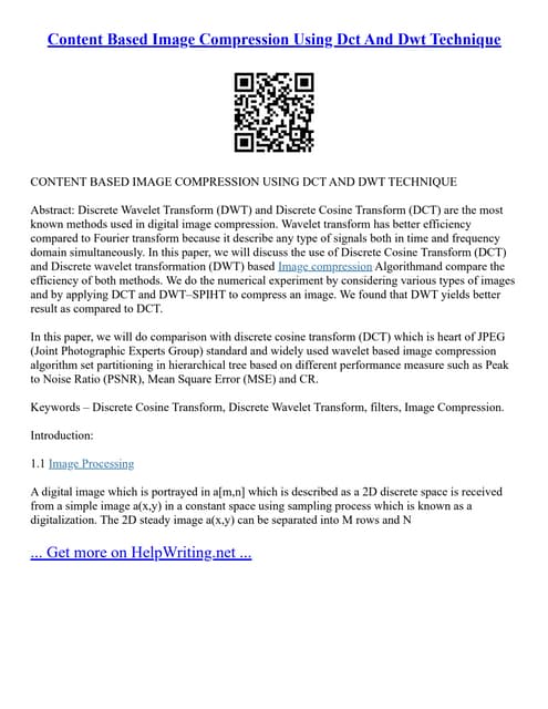 Content Based Image Compression Using Dct And Dwt Technique | PDF Content Based Image Compression Using Dct And Dwt Technique | PDF