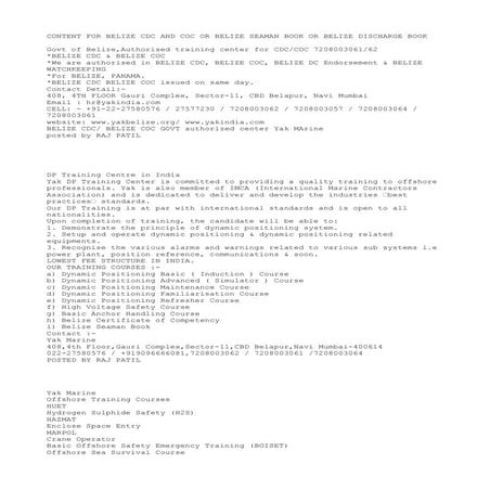 Content for promotion (belize cdc coc offshore courses and dp training) | TXT | Chemistry | Science