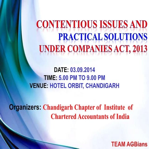 Contentious Issues & Practical Solutions - Companies Act, 2013 | PPSX