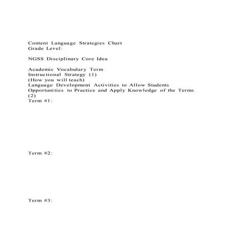 Content language strategies chart grade levelngss discip | DOCX
