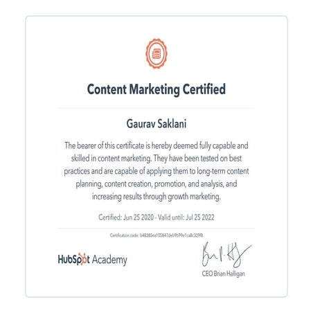 Content marketing certificate hubspot | PPT