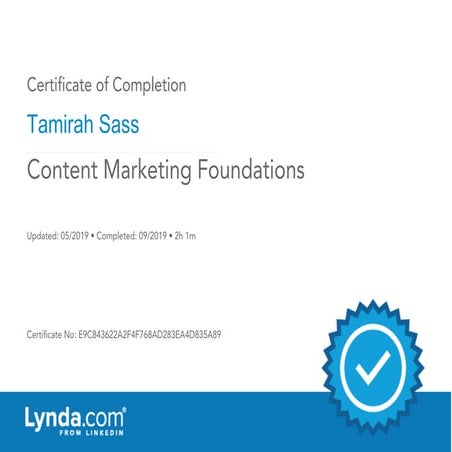 Content marketing foundations certificate of completion