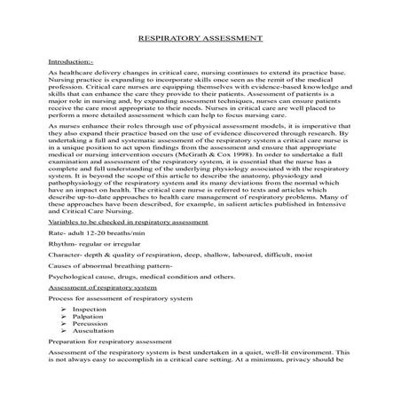 Respiratory assessment for Nurses in brief | PDF
