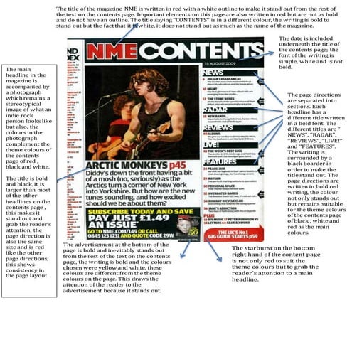 Contents page of NME magazine | DOCX