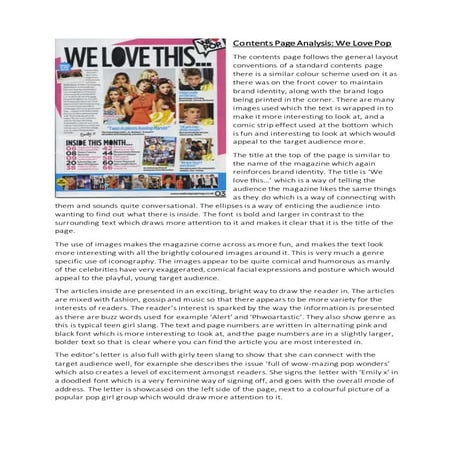 Analysis of pop magazine contents pages | PPTX