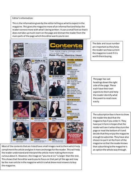 NME Magazine Contents Page Analysis | DOCX