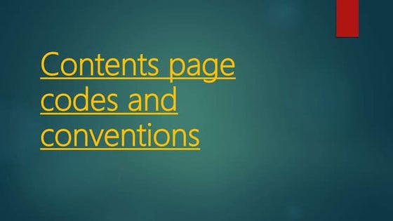 Contents Code and Conventions | PPT