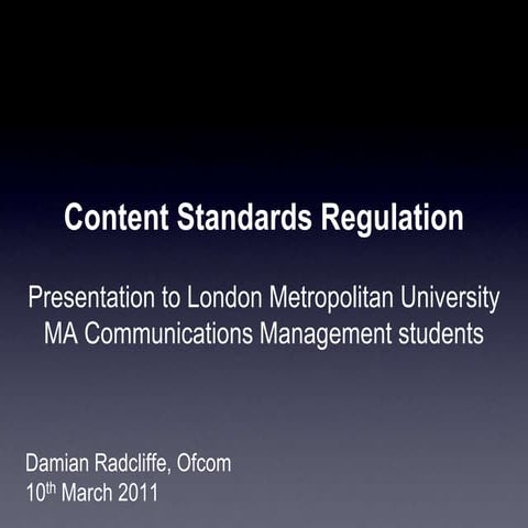 Content standards presentation for London Metropolitan University | PPTX