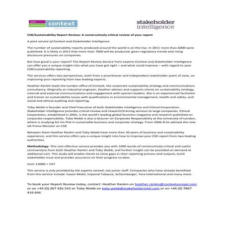 Context and Stakeholder Intelligence Report Review Service 2012 | PDF