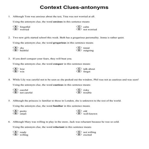 Context clues antonyms | DOC | Television | Entertainment