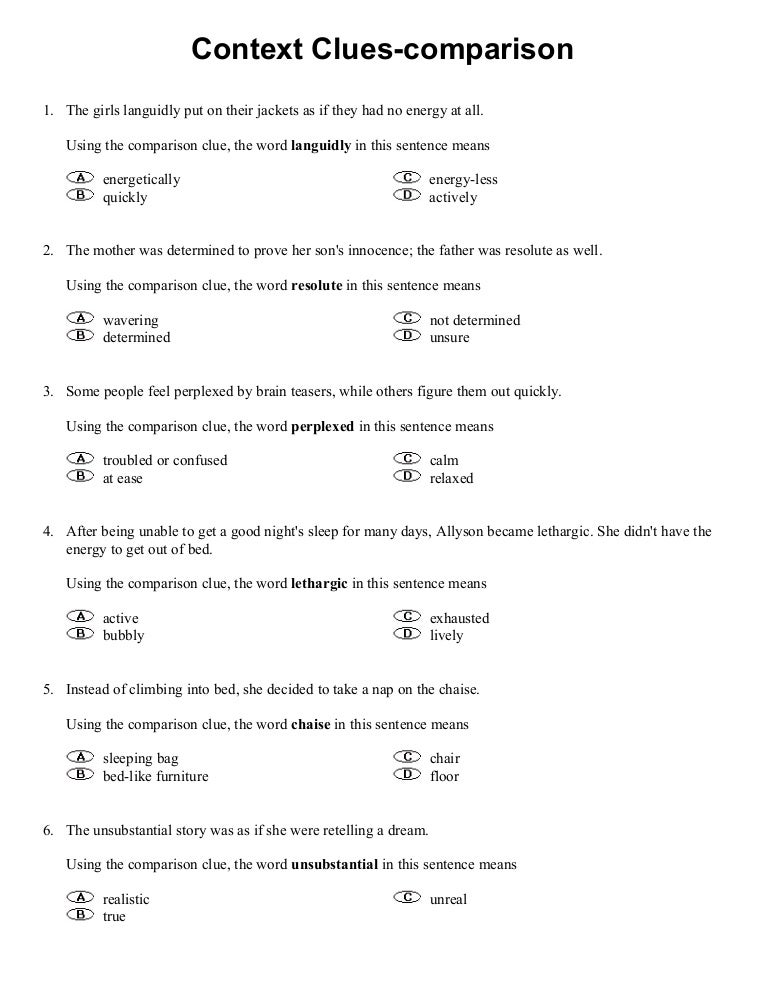 Context Clues Comparison