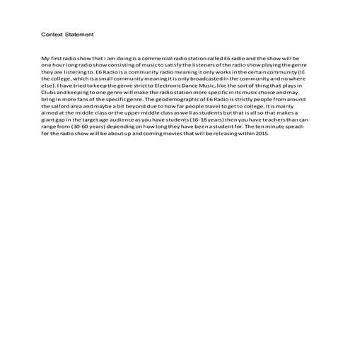 Context statementcomercialme | DOCX | College Radio | Music