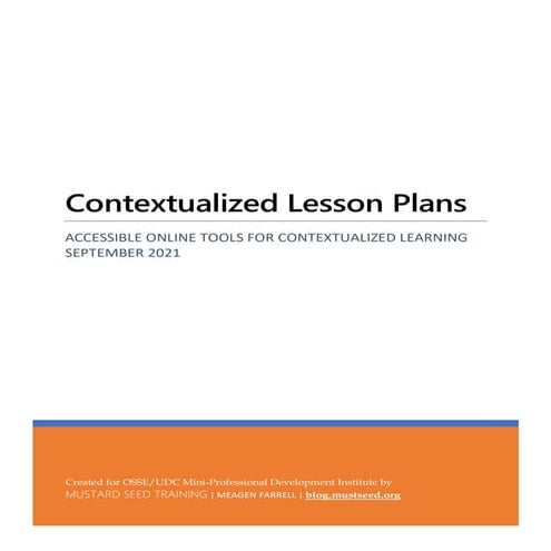 Contextualized Lesson Plans: Accessible Online Tools for Contextualized ...
