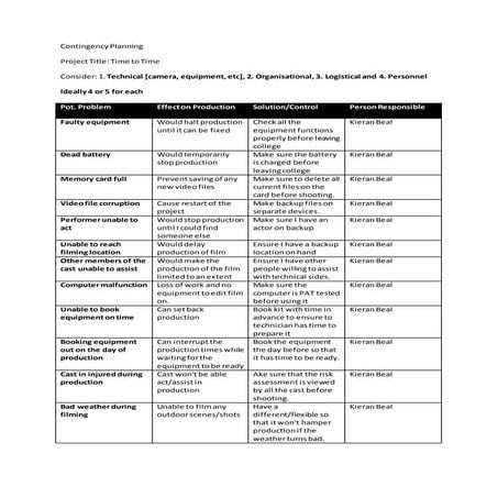 short film contingency plan | DOCX