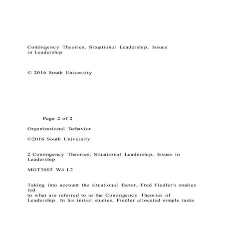 Contingency Theories, Situational Leadership, Issues in L | PDF