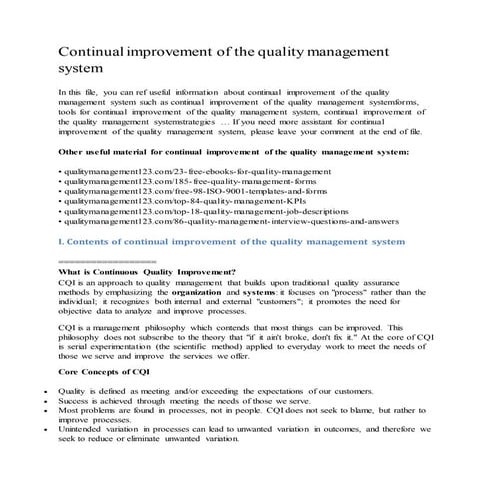 Continual improvement of the quality management system | DOCX