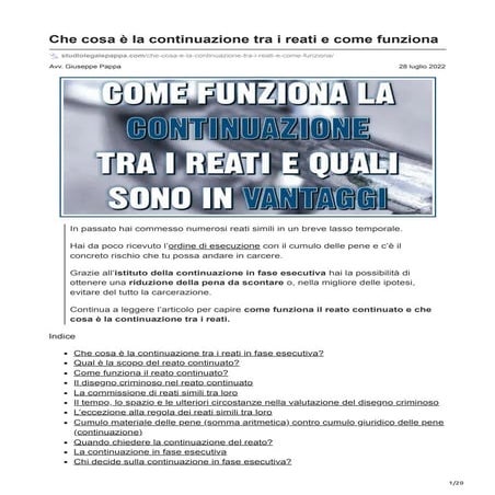 Che cosa è la continuazione tra i reati e come funziona | PDF