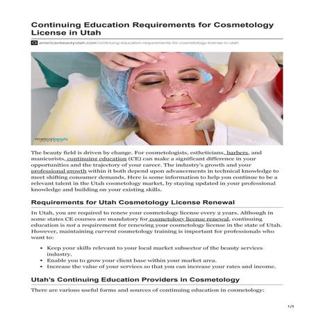 Continuing education requirements for cosmetology license in utah | PDF