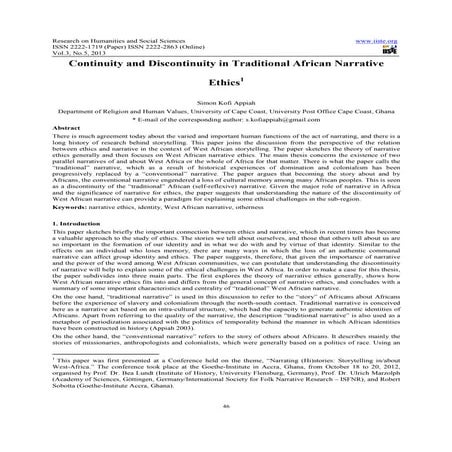 Continuity and discontinuity in traditional african narrative ethics | PDF