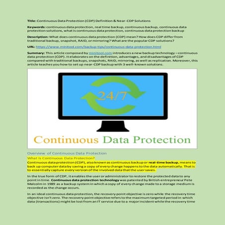 Continuous data protection | PDF