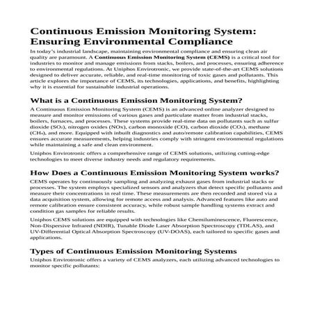 Continuous Emission Monitoring System: Ensuring Environmental ...