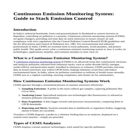 Continuous Emission Monitoring System Guide To Stack Emission Control Pdf