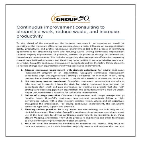 How To Implement Continuous Improvement - Group50 | PDF