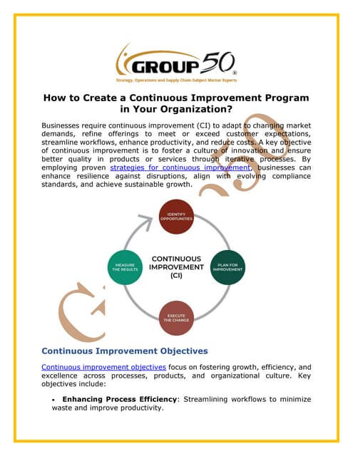 Continuous Improvement Consulting: Driving Operational Excellence with Group50® | PPTX