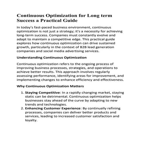 Continuous Optimization For Long Term Success A Practical Guidepdf