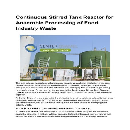 Continuous Stirred Tank Reactor for Anaerobic Processing of Food ...