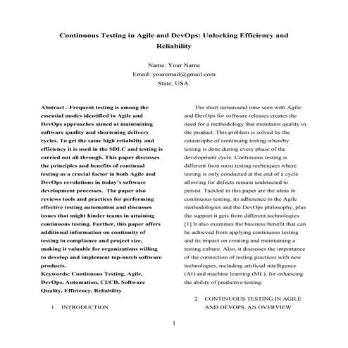 Continuous Testing In Agile And Devopsdocx
