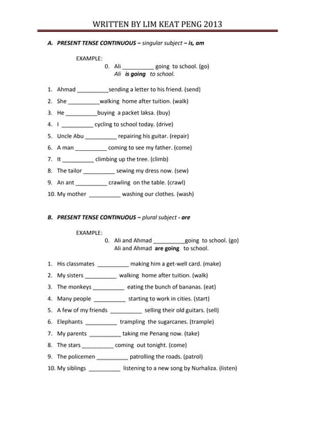วิธีการสร้างประโยค Present continuous tense | PDF
