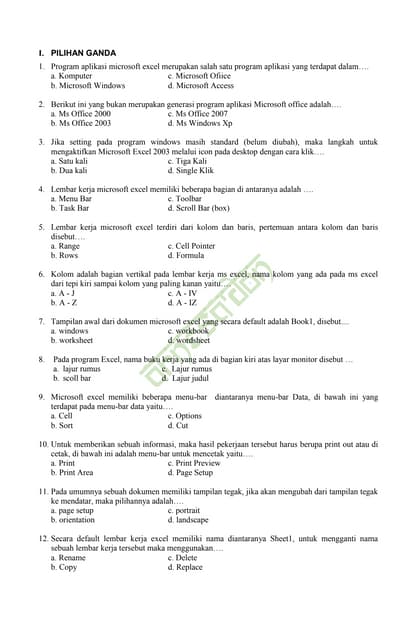 SOAL UKK EXCEL SM 2 KELAS XI | DOCX