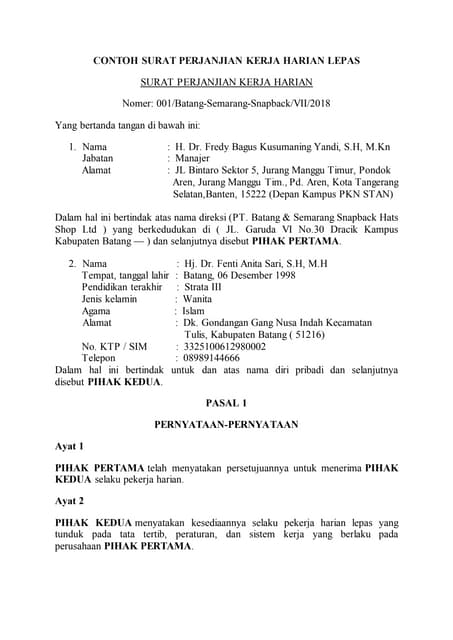 Contoh Perjanjian Kerja / Employment Agreement Bilingual (Beli ...