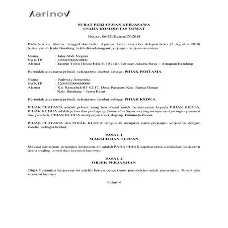 Contoh Perjanjian Kerja Kontrak Bilingual (2 Bahasa) | PDF