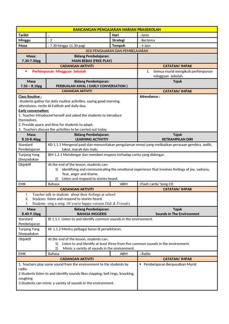 rph minggu orentasi | PDF